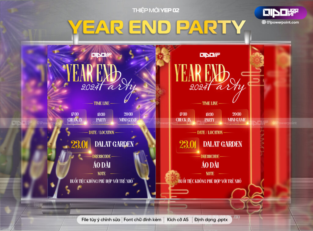 Thiệp Mời Year End Party Áo Dài | 01Powerpoint